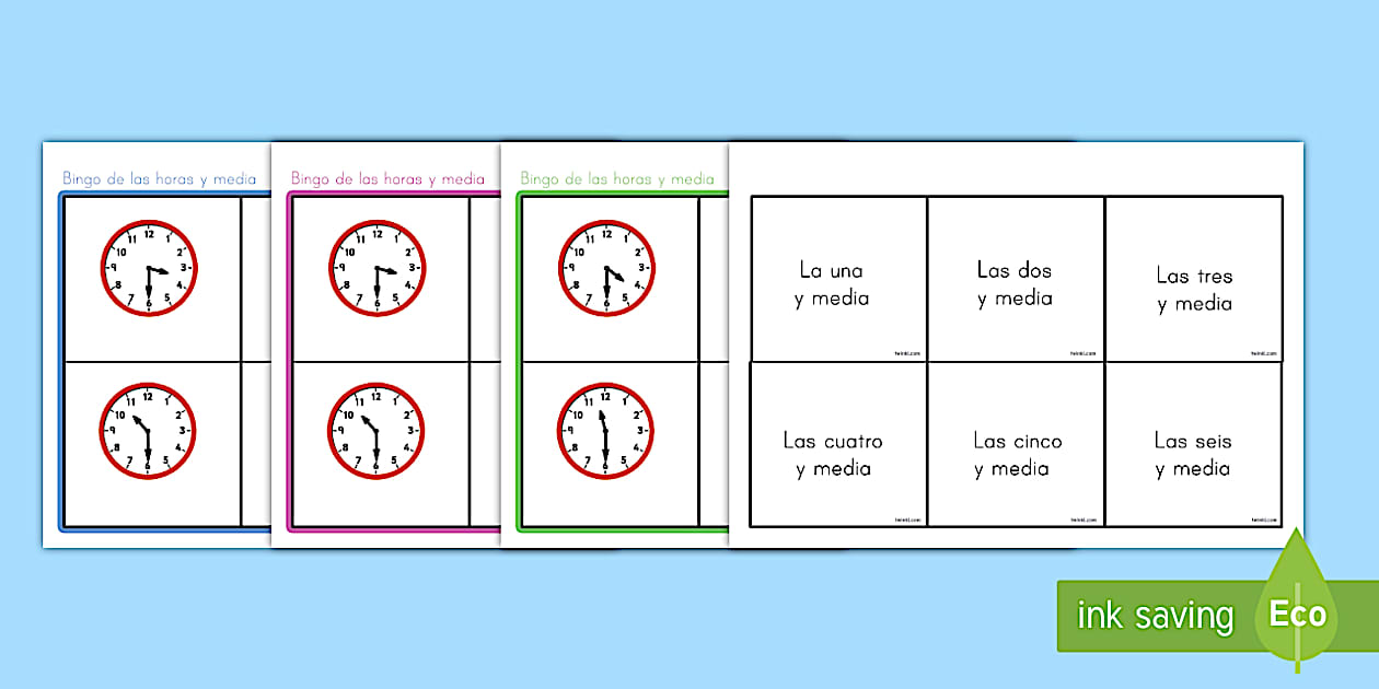Bingo: Decir la hora - y media - Twinkl