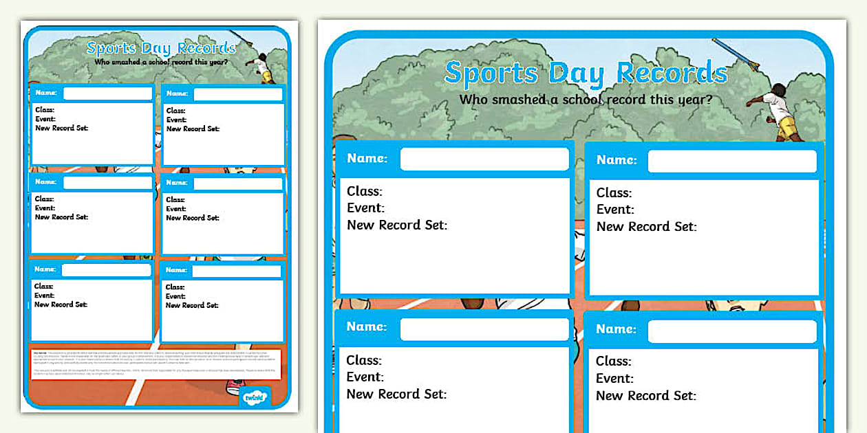 Editable Sports Day Records Chart - Twinkl