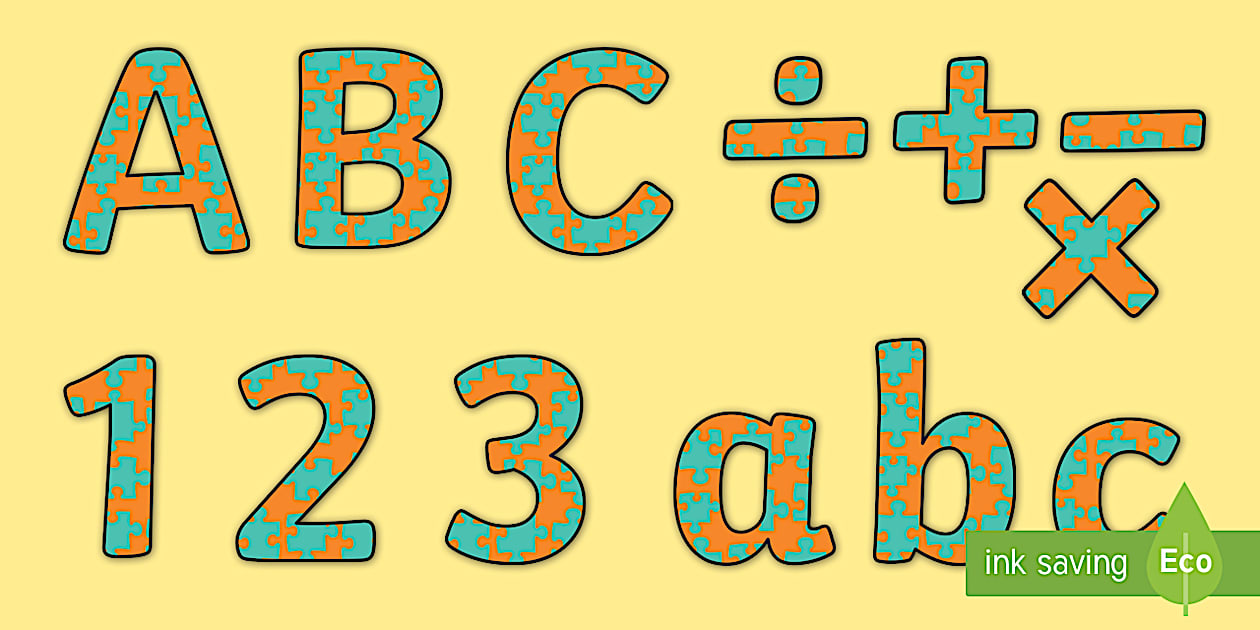 Turquoise and Orange Jigsaw Display Lettering (teacher made)
