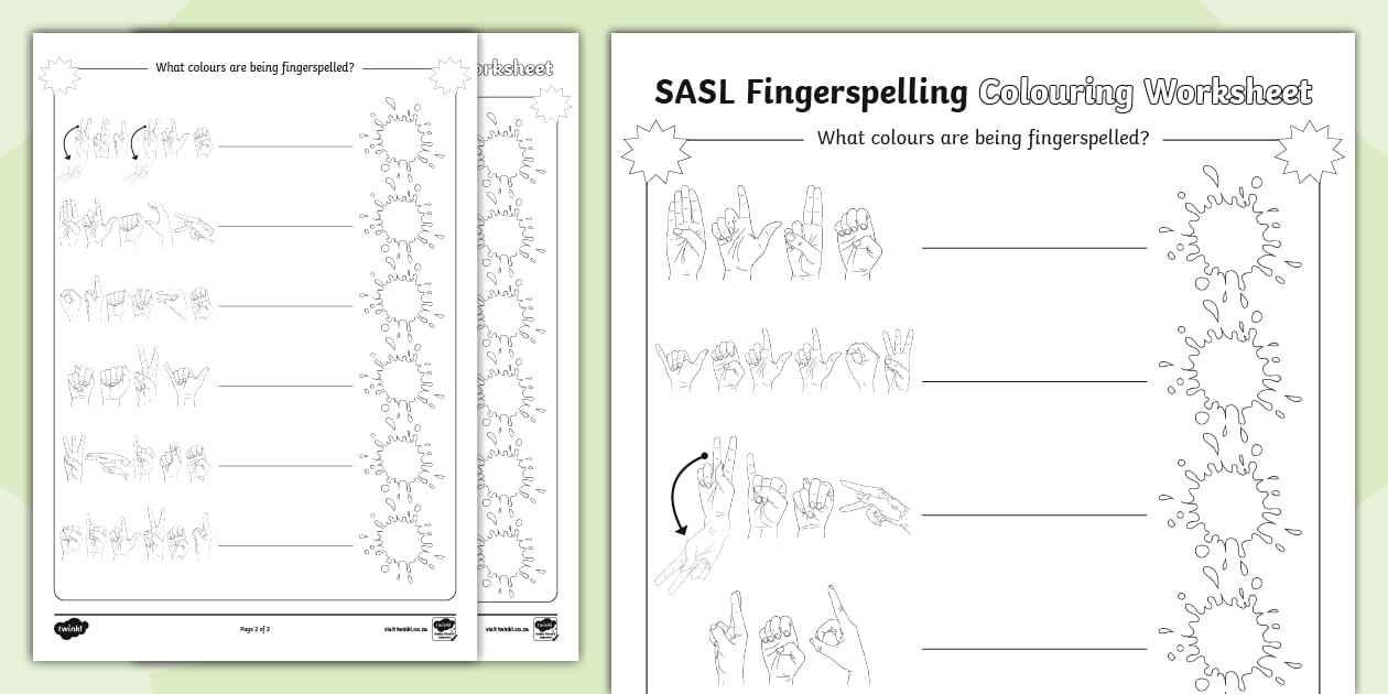 SASL Fingerspelling Colours and Colouring Worksheets