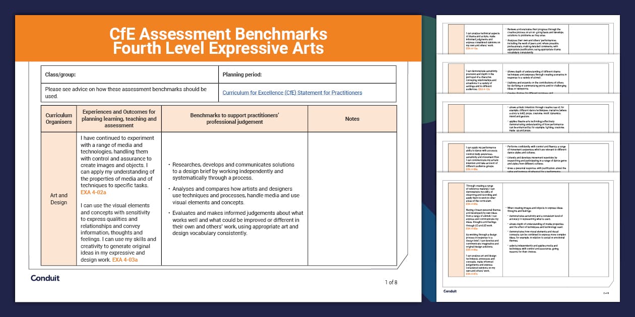 Fourth Level Expressive Arts Assessment Benchmarks Assessment Tracker