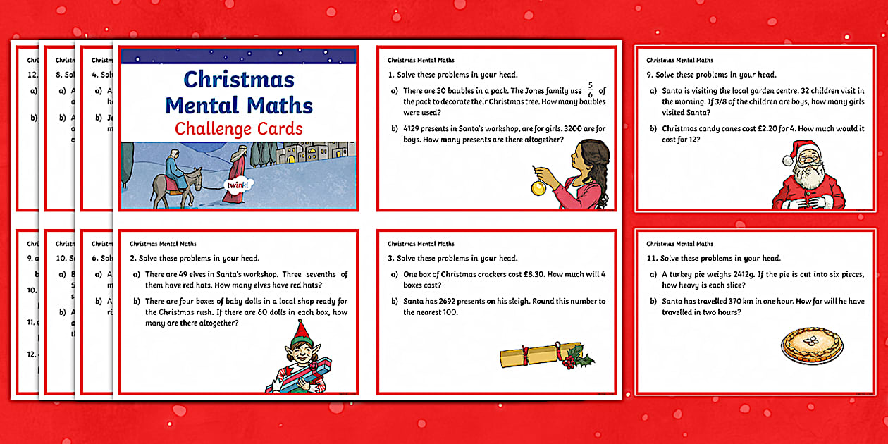 Mental Maths - Year 4 Christmas Challenge Cards - Twinkl