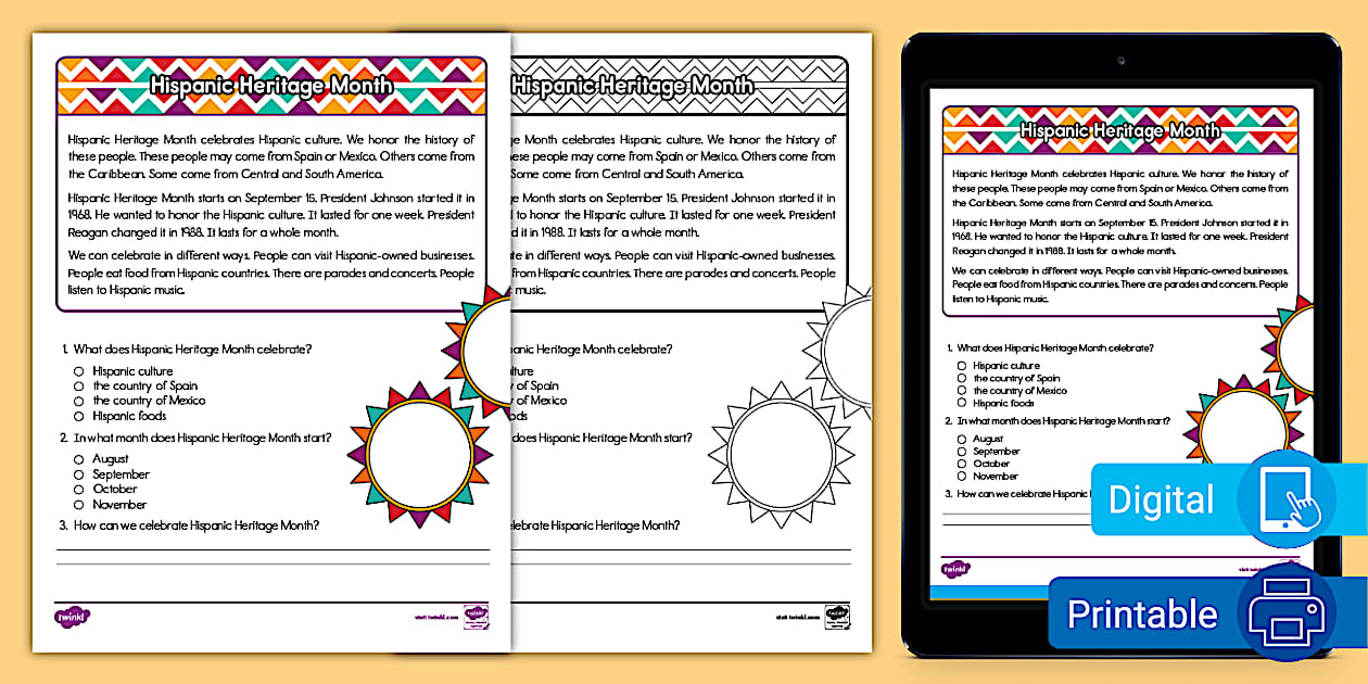 First Grade Hispanic Heritage Month Reading Passage - Twinkl