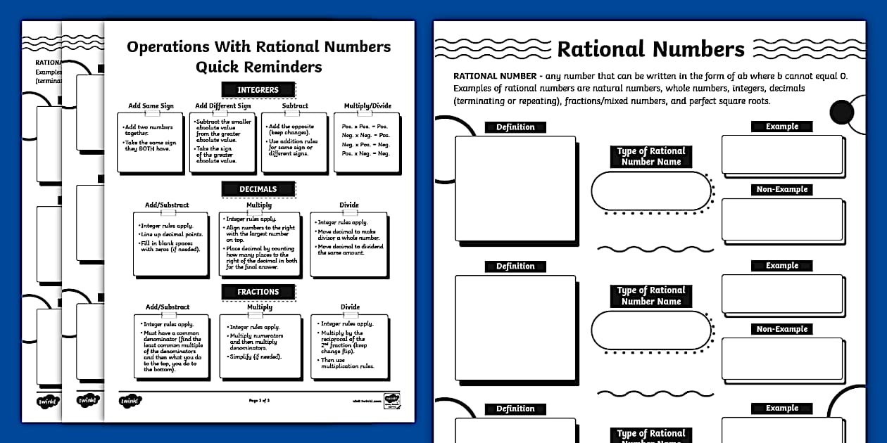 Seventh Grade Rational Numbers Graphic Organizer and Notes
