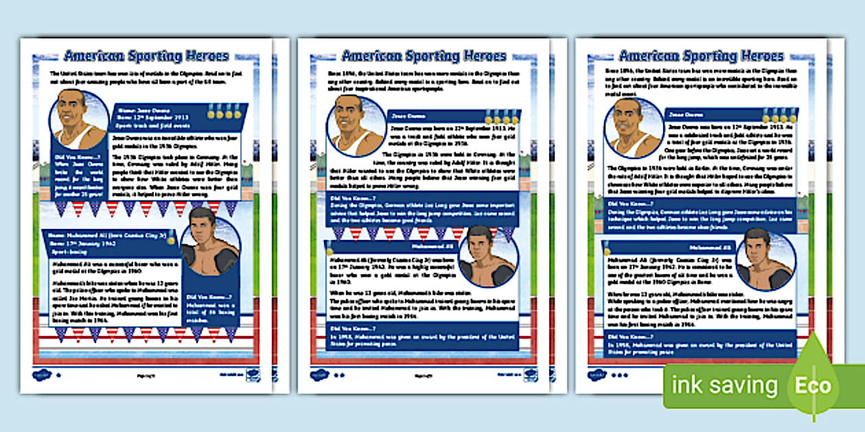LKS2 American Sporting Heroes Differentiated Reading Comprehension Activity