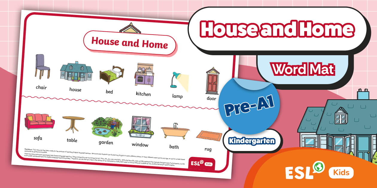 House and Home Word Mat for ESL Learners
