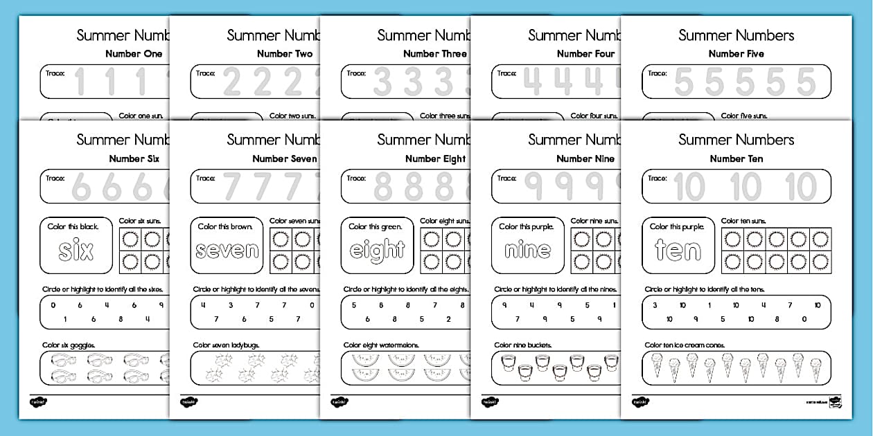 Summer Math: Numbers 1-10 Activity Pack (Teacher-Made)