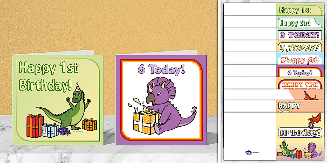 Dinosaur Birthday Cards Age One to Ten | Twinkl Party