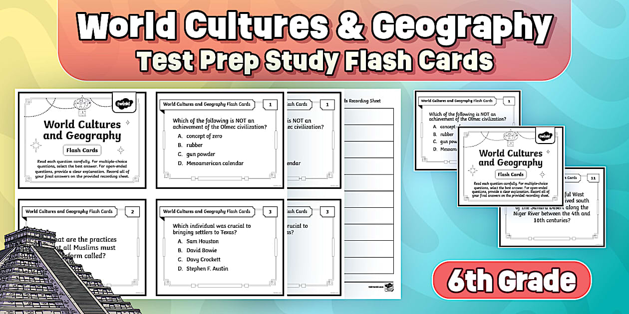 World Cultures and Geography Test Prep Study Flash Cards