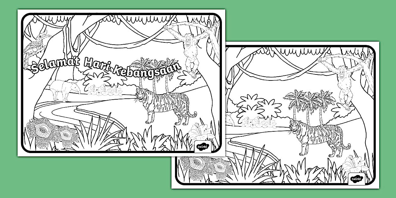Aktiviti Mewarna Hari Kebangsaan Tema Hutan (teacher made)