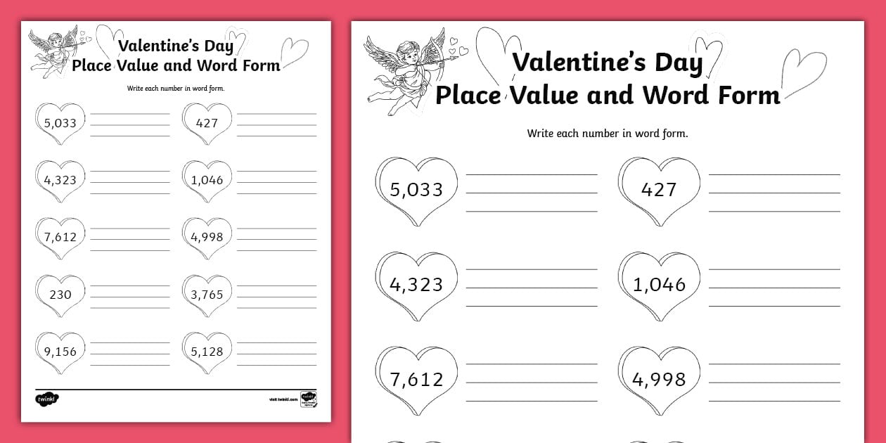 Valentine's Day Place Value and Word Form Activity