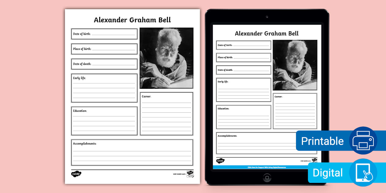 All About Alexander Graham Bell Research and Write Activity Worksheet