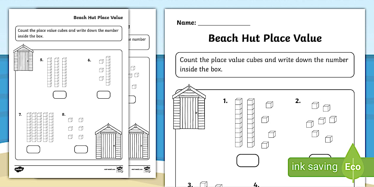 Beach Hut Place Value Activity Sheet (Teacher-Made) - Twinkl