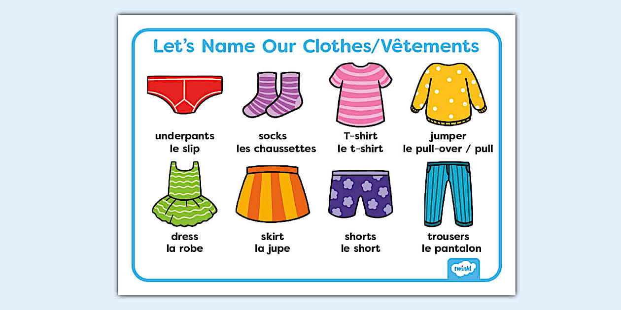 Let's Name Our Clothes! Bilingual French/English Word Mat