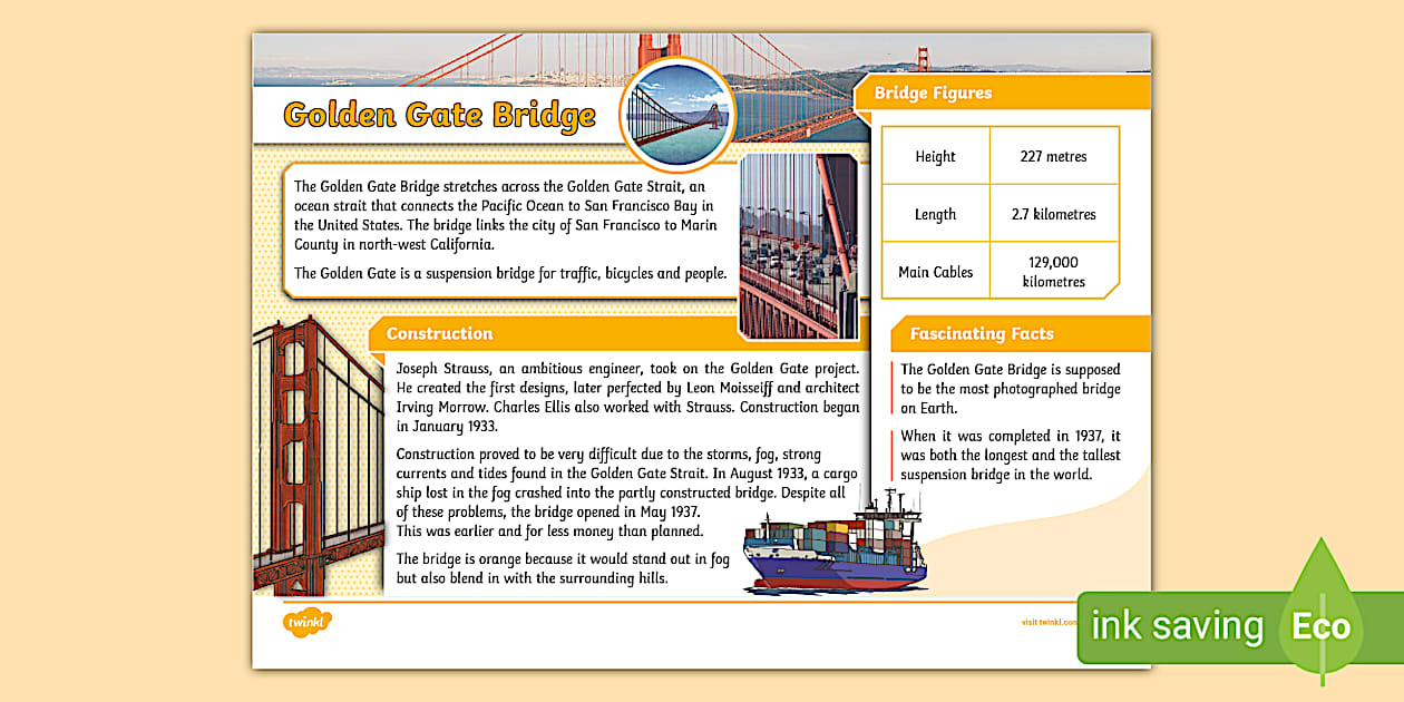 KS2 Golden Gate Bridge Fact File (teacher made) - Twinkl