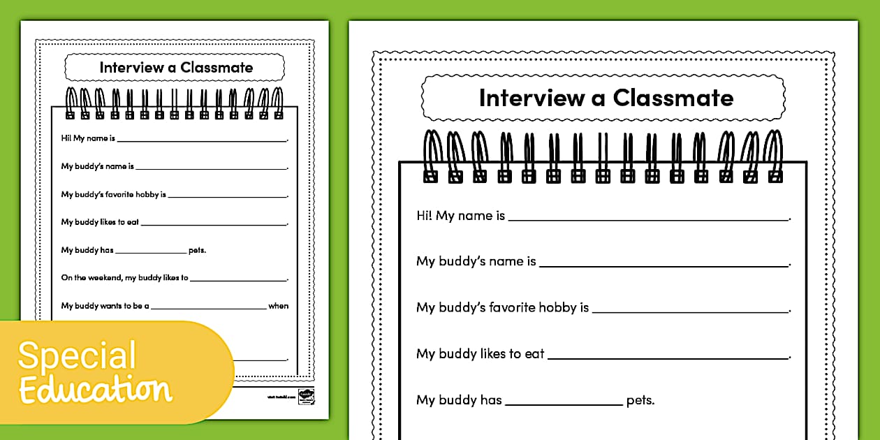 Interview a Classmate Activity for Special Education
