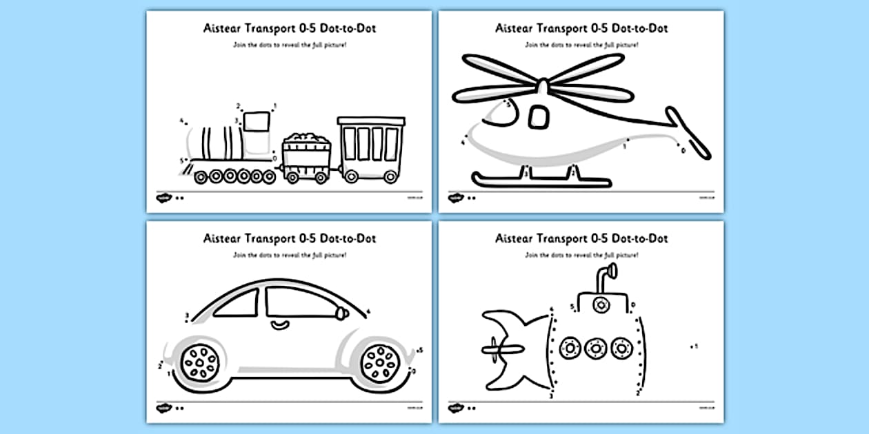 Higher Ability Aistear Dot to Dot Transport Worksheets