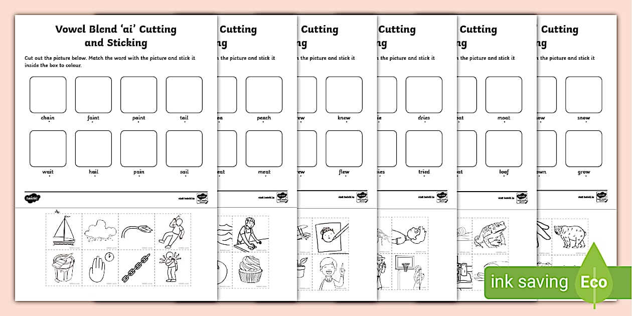 Vowel Blends Cutting and Sticking Activity Pack - Twinkl