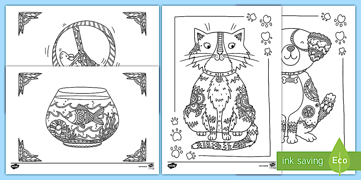 Pets Mindfulness Coloring Worksheets - Twinkl