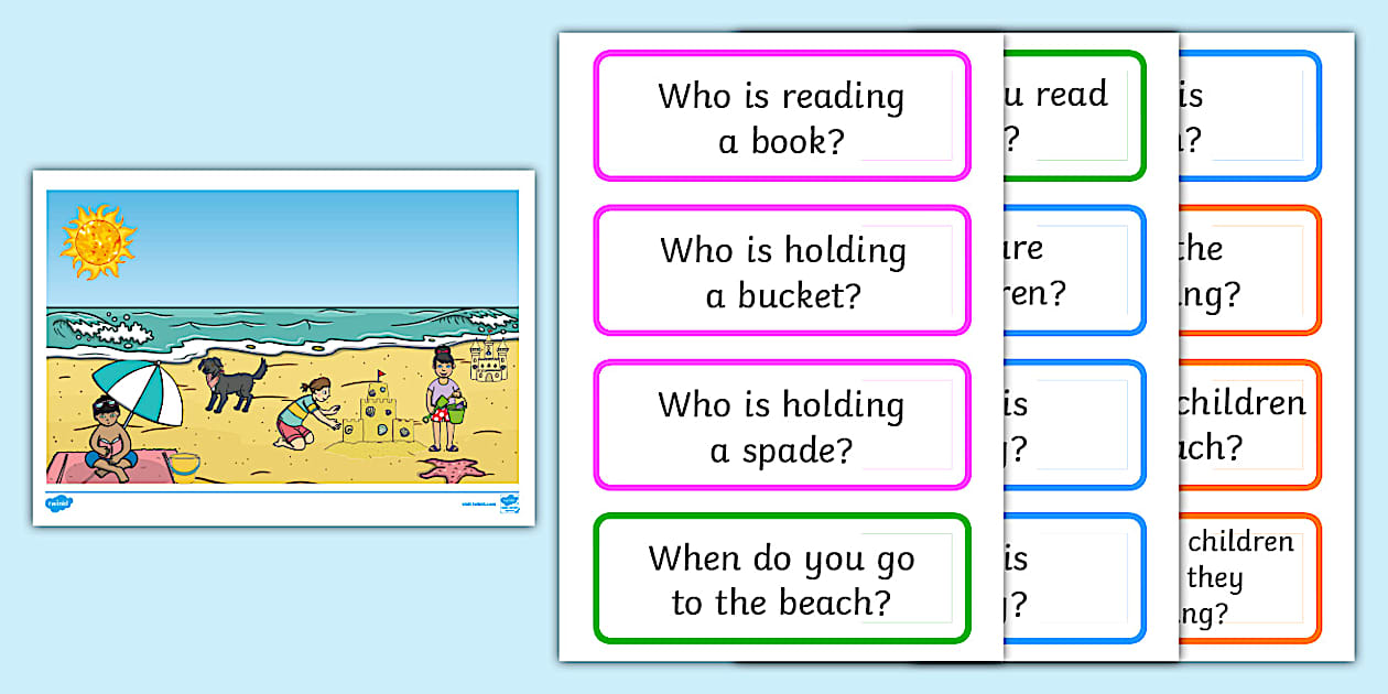 Editable Seaside Picture and Questions - Twinkl