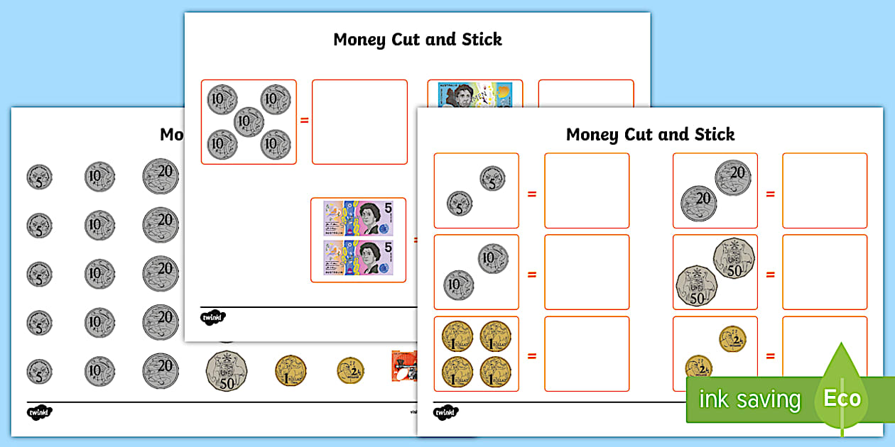 Money: Note and Coin Activity | Cut and Stick | AUS | Twinkl
