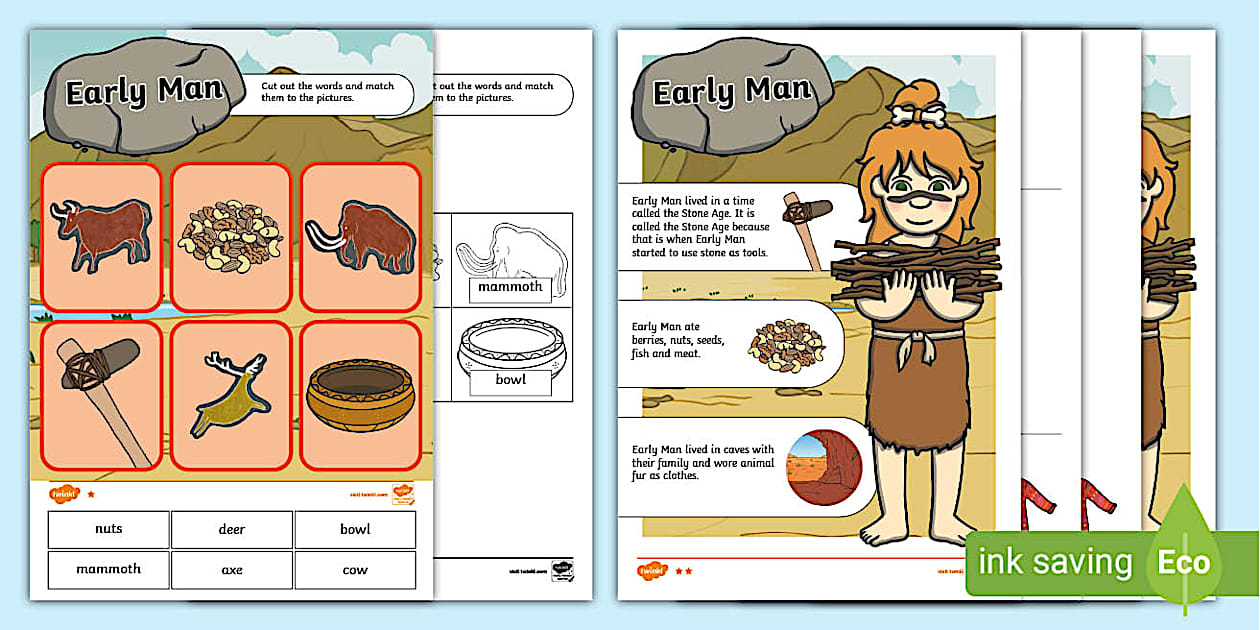 Let's Learn About Early Man Reading Comprehension - Twinkl