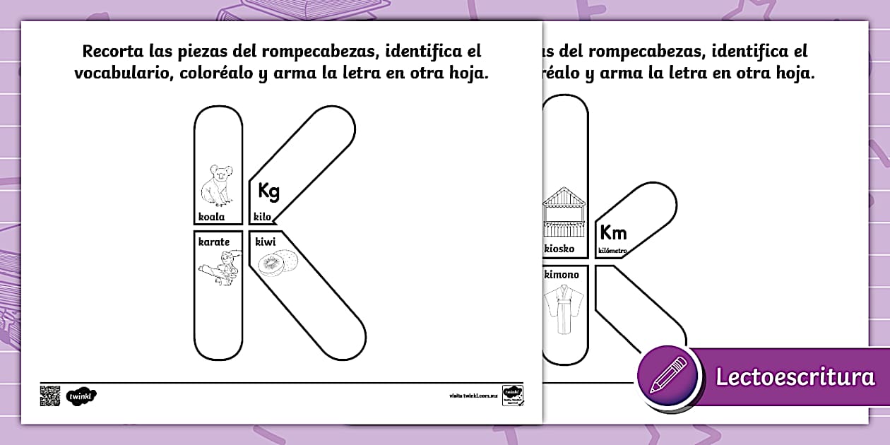 Hoja de actividad: Rompecabezas de la letra K - Twinkl