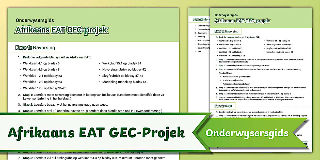 Graad 9 Afrikaans EAT - GEC-projek - Onderwysersgids (KABV)