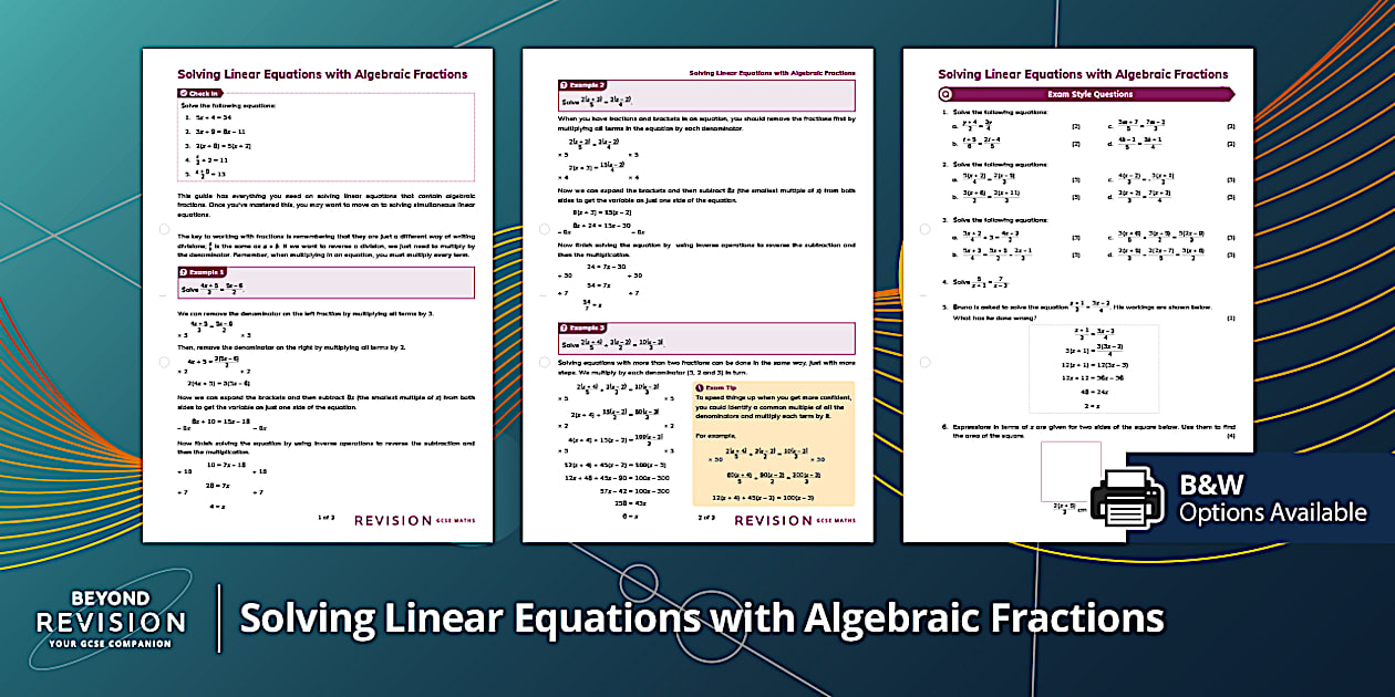 👉 Solving Equations Containing Algebraic Fractions
