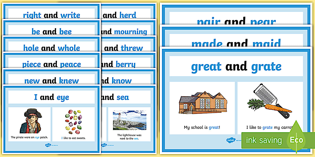 Cursive Homophone Display Posters (teacher made) - Twinkl