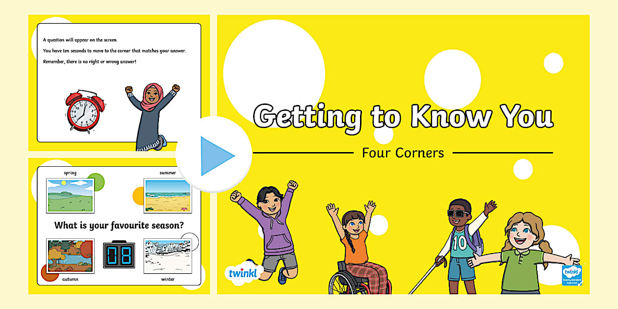 Getting to Know You game for kids - Four Corners | Twinkl