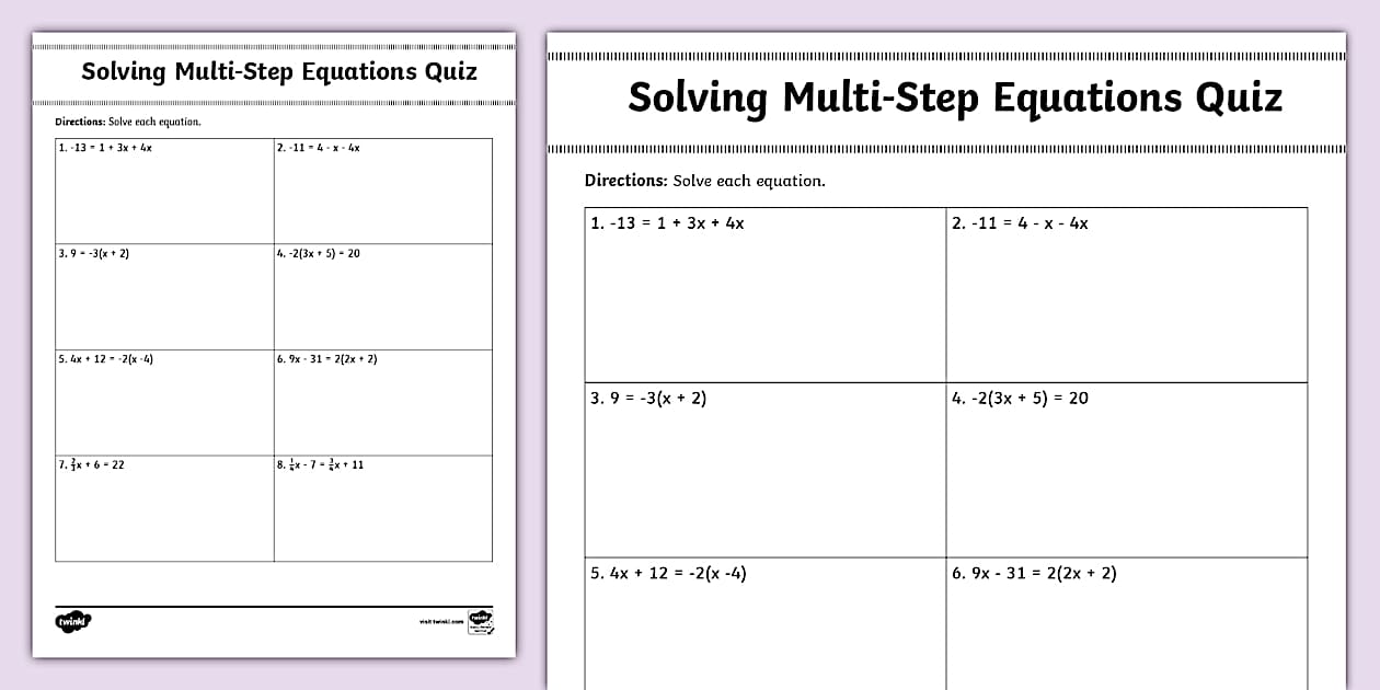 Solving Equations Quiz | Math Resource | Twinkl USA - Twinkl