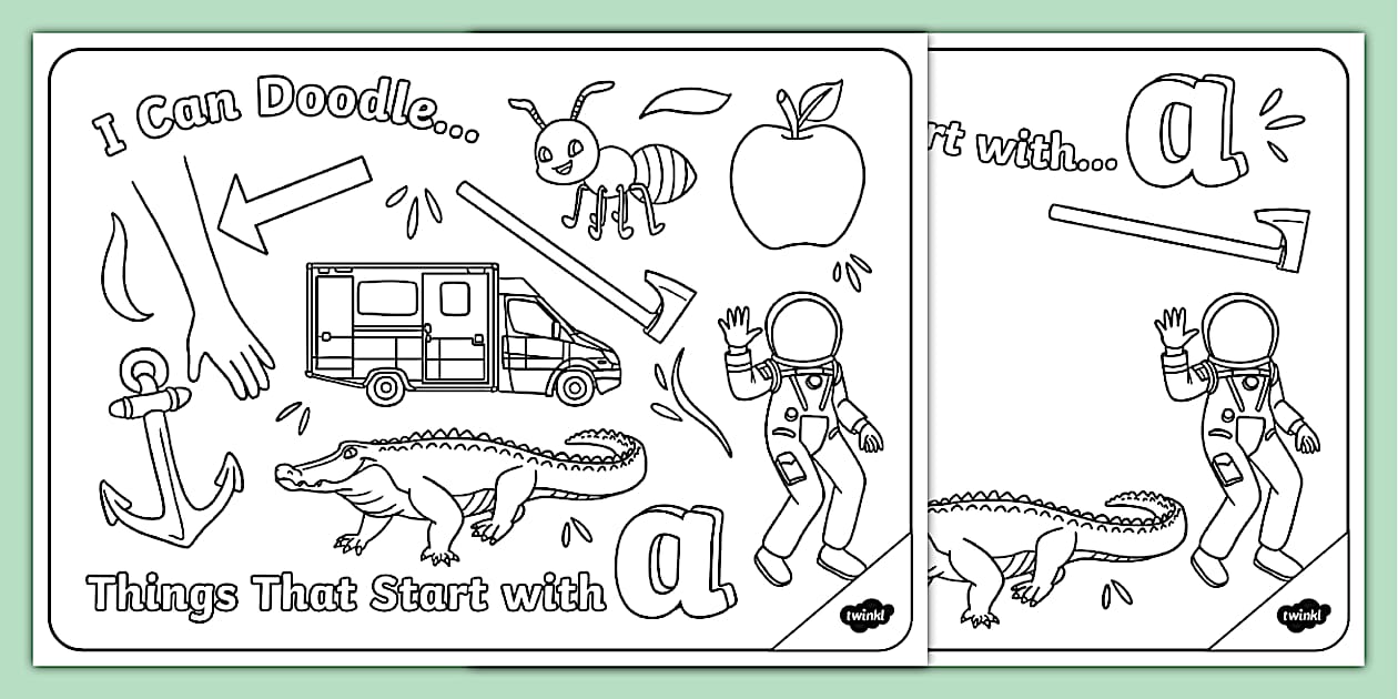 I Can Doodle Things That Start with 'a' Colouring Pages