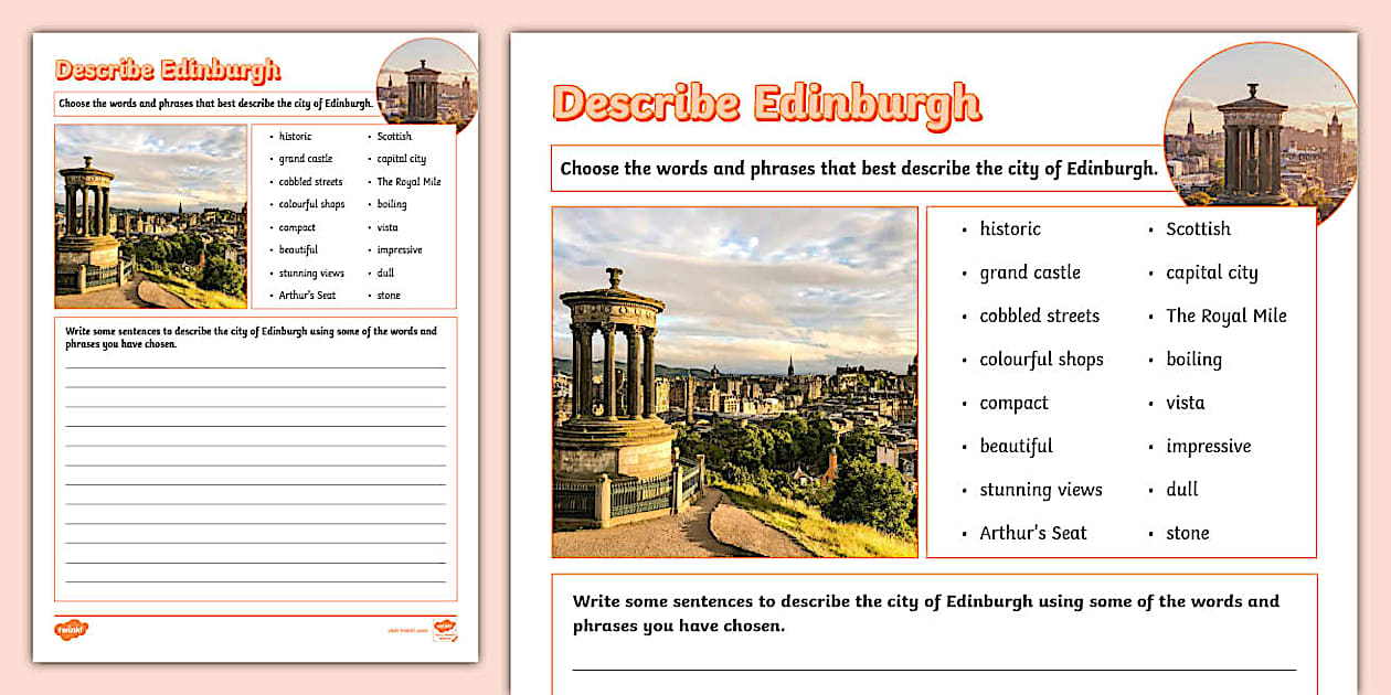 Describe Edinburgh Worksheet (teacher made) - Twinkl