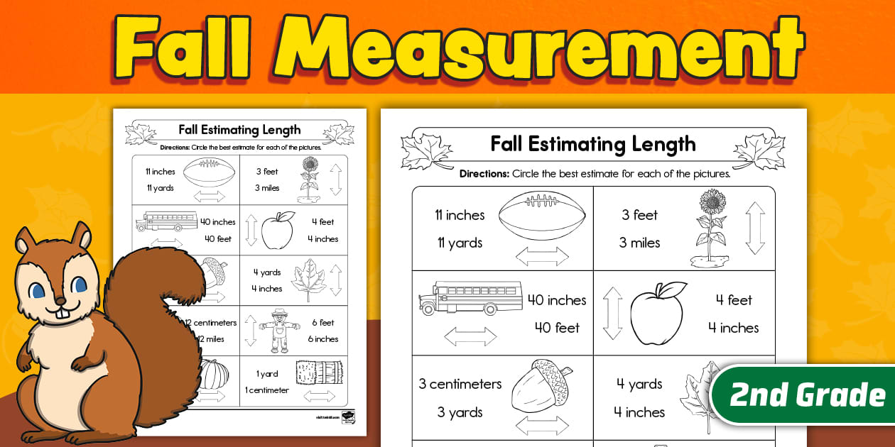 Second Grade Fall Estimating Length Measurement Worksheet