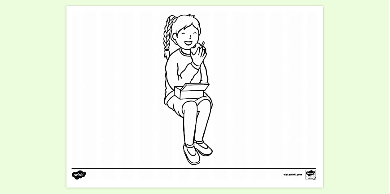 Girl Eating Packed Lunch Colouring Sheet | Colouring Sheets