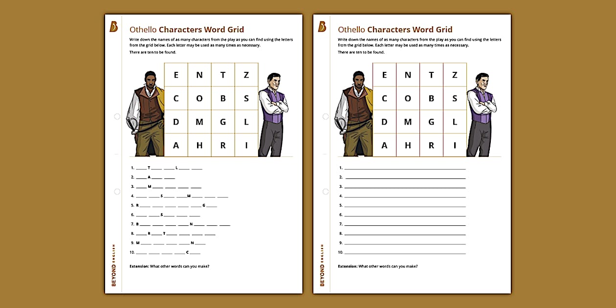 Othello Characters Word Grid Game (Teacher-Made) - Twinkl