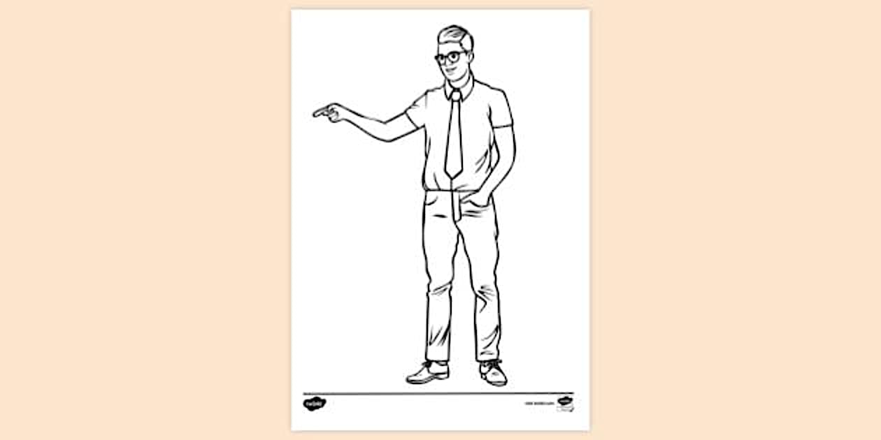 Man Pointing Colouring Sheet (teacher made) - Twinkl