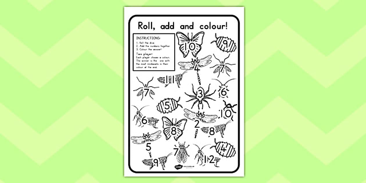 Minibeast Roll and Colour Worksheet (teacher made) - Twinkl