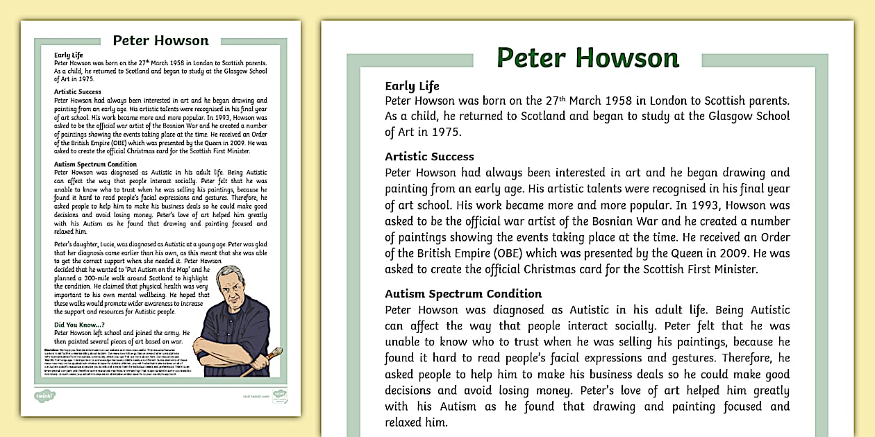 CFE Autism Acceptance Peter Howson Fact File (teacher made)