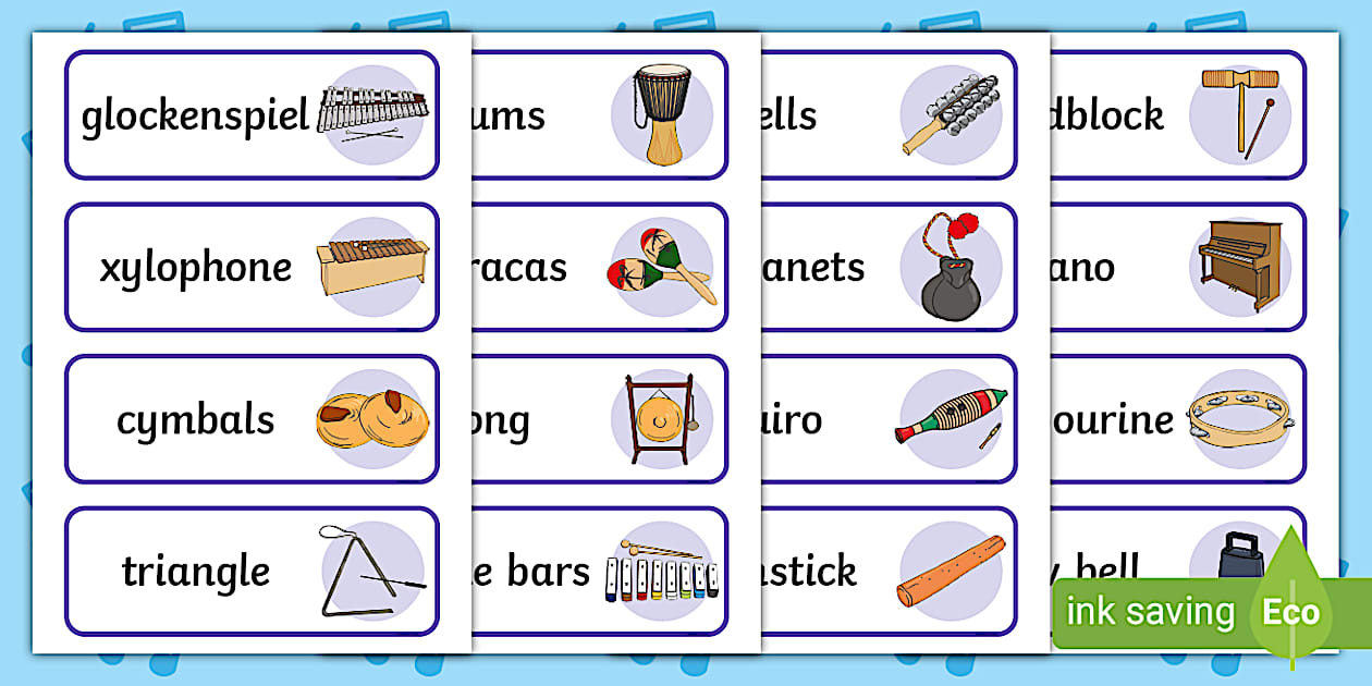 👉 Percussion Instrument Word Cards (teacher made)