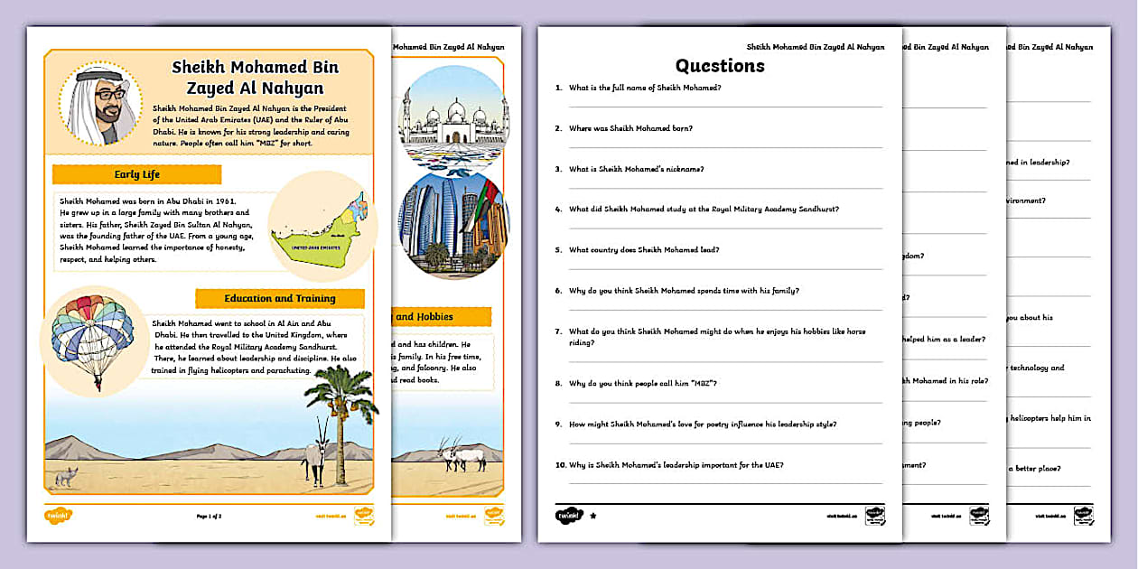 Sheikh Mohamed Differentiated Reading Comprehension - Twinkl