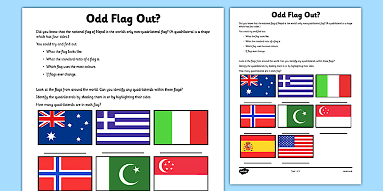 Black and White Odd Flag Out Quadrilateral Recognition Worksheet