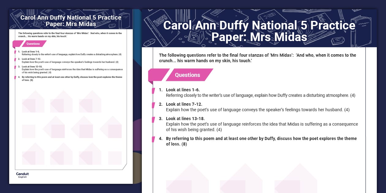 Carol Ann Duffy National 5 Practice Paper: Mrs Midas