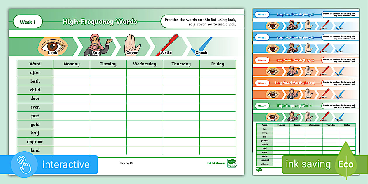 Year 2 Term 1 to Term 4 Look, Say, Cover, Write, Check Spelling Lists
