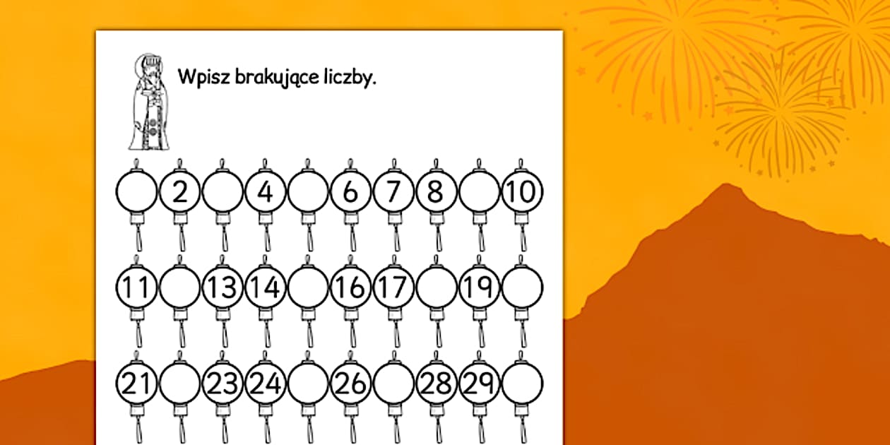 Arkusz Brakujące liczby Chiński Nowy Rok po polsku