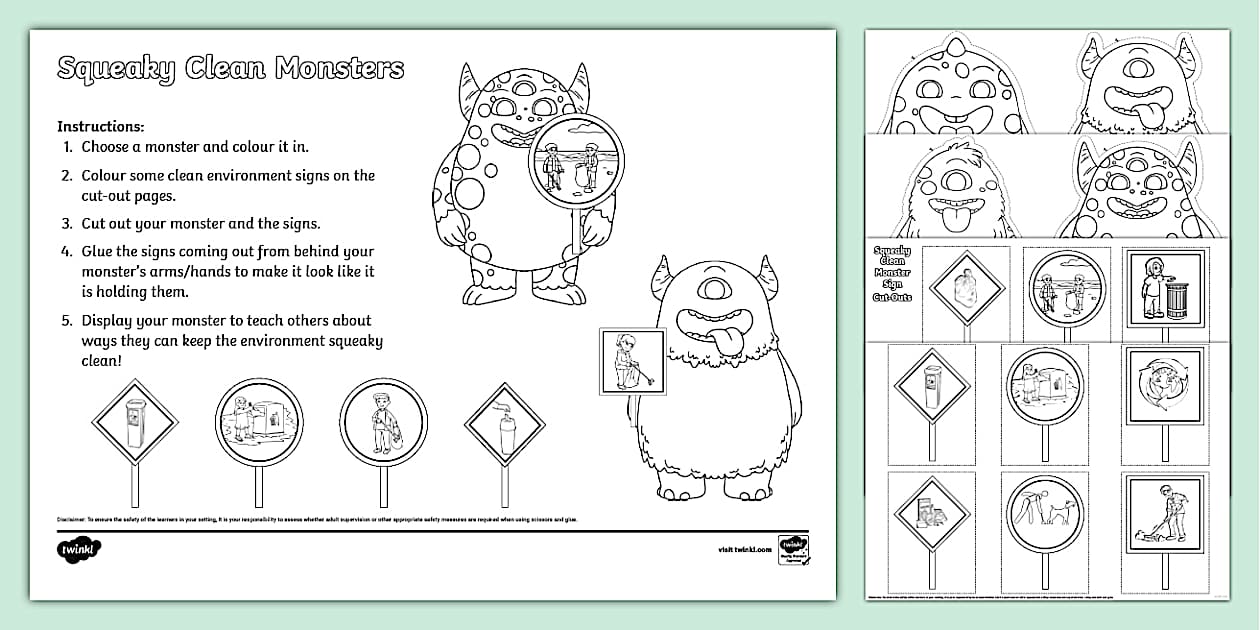 Clean Monster Signs Activity Sheet