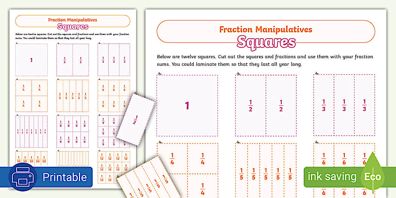 Fraction Manipulatives - Squares Activity Sheet - Twinkl
