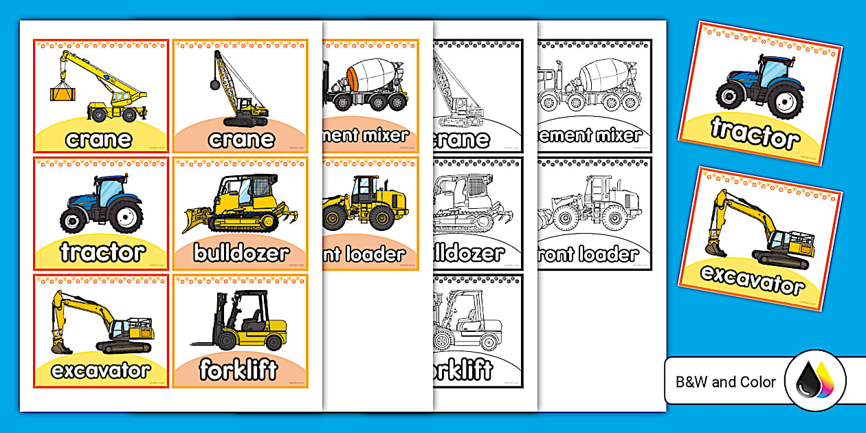 Construction Vehicles Flash Cards (teacher made) - Twinkl
