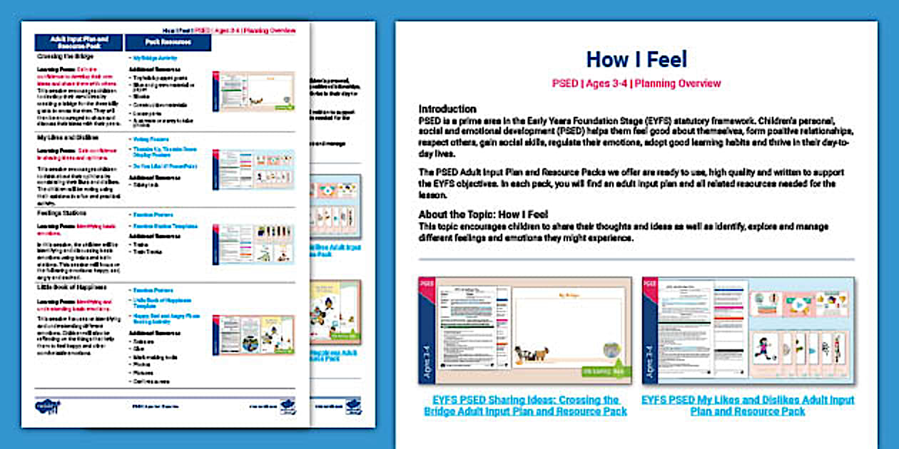 PSED How I Feel Age 3-4 Planning Overview (teacher made)